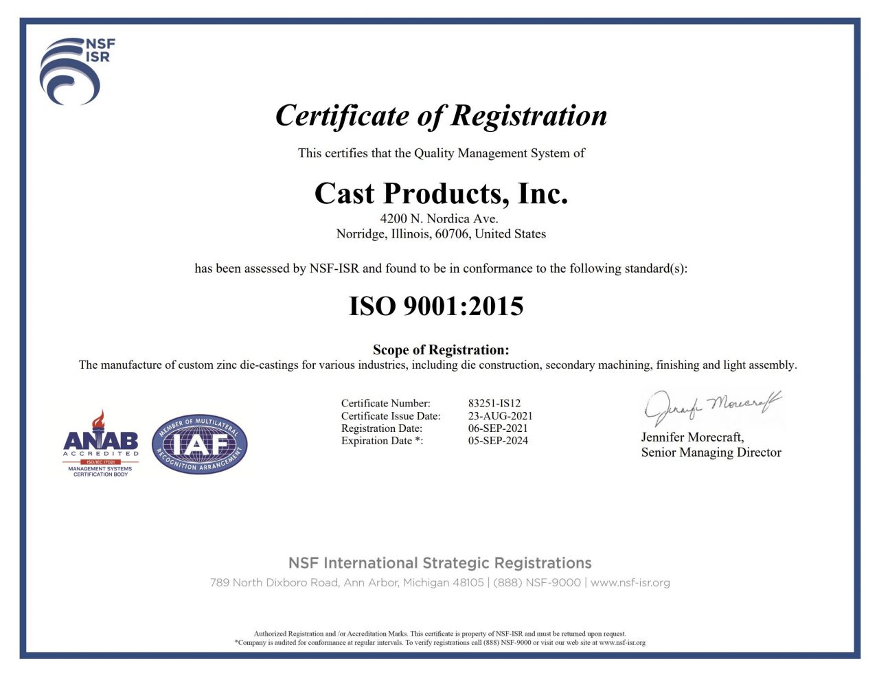 Certifications - Cast Products, Inc.